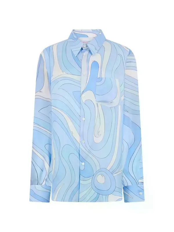 Emilio Pucci Marmo-print Oversized Silk Shirt - Blue