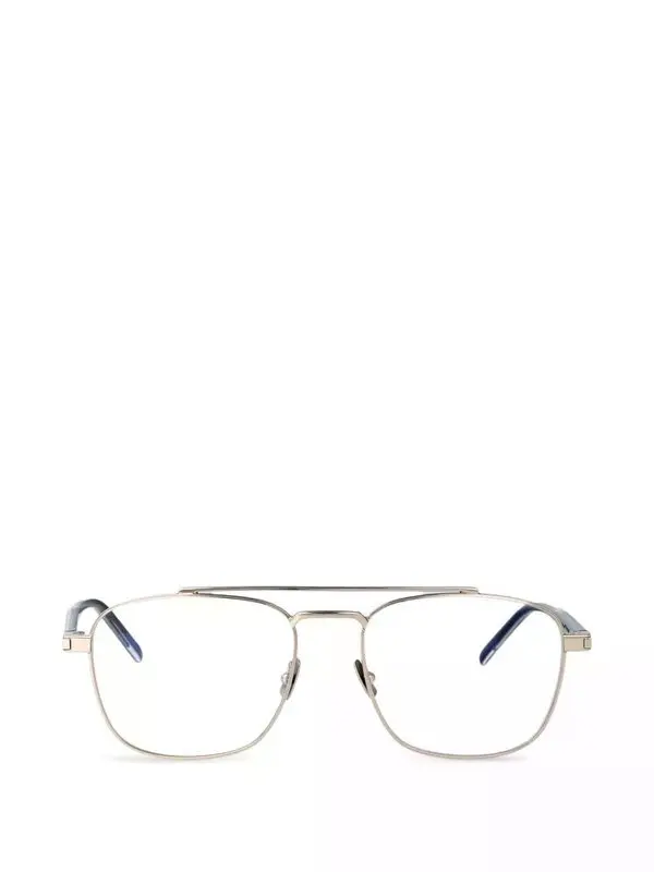 Saint Laurent Double-bridge Square-frame Glasses - Silver