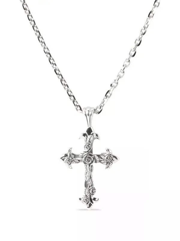 Emanuele Bicocchi Rose Cross Pendant Necklace - Silver