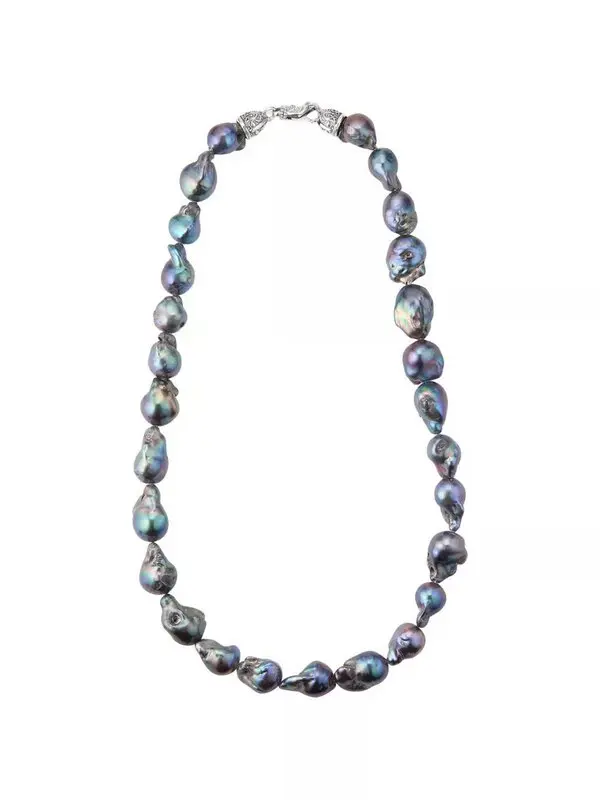 Emanuele Bicocchi Oversize Black Baroque Pearl Necklace - Silver