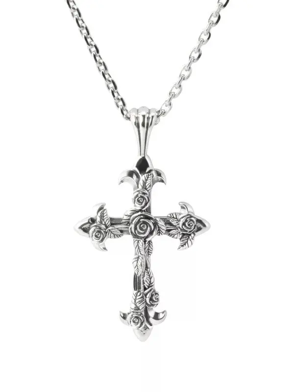 Emanuele Bicocchi Large Rose Cross Pendant Necklace - Silver