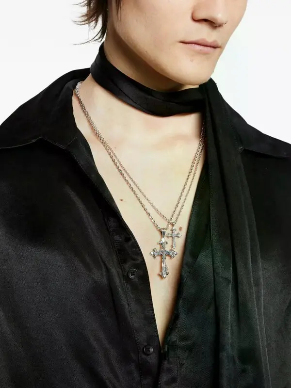 Emanuele Bicocchi Large Rose Cross Pendant Necklace - Silver