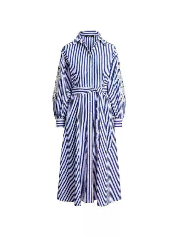 Ralph Lauren Striped Lace-embroidered Dress - Blue