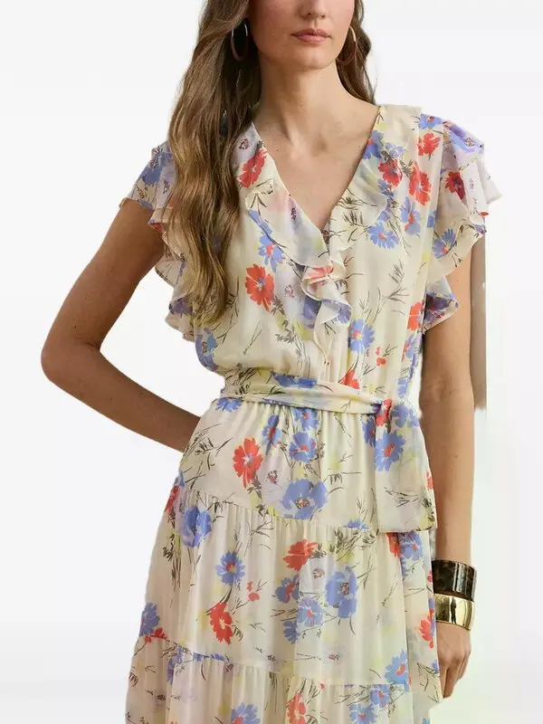 Ralph Lauren Floral-print Ruffled Dress - Neutrals