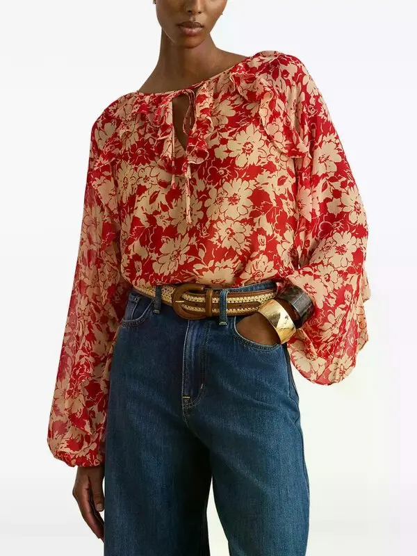 Ralph Lauren Floral-print Ruffled Shirt