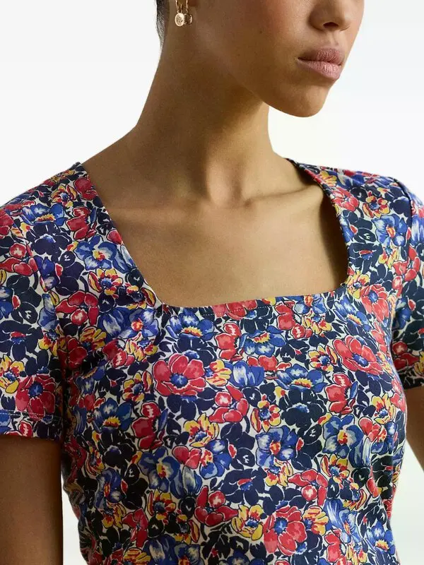 Ralph Lauren Floral-print Square-neck Sweater - Blue