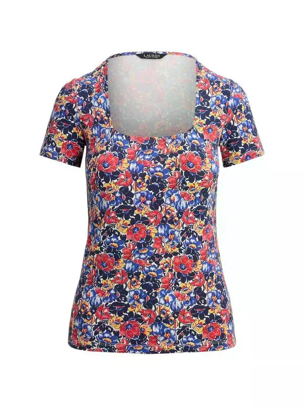 Ralph Lauren Floral-print Square-neck Sweater - Blue