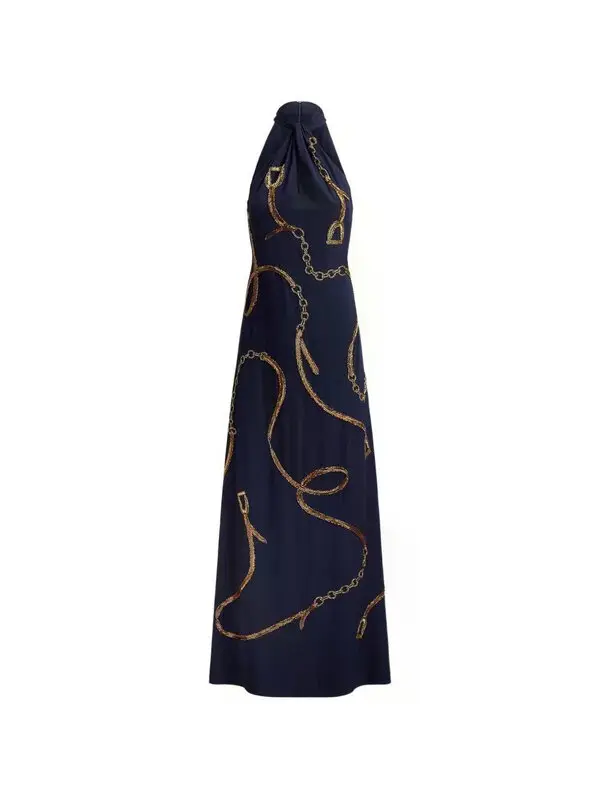 Ralph Lauren Sequin-embellished Halterneck Maxi Dress - Blue