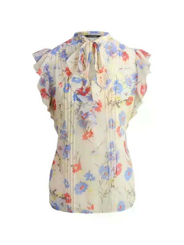 Ralph Lauren Floral-print Ruffled Blouse - Neutrals