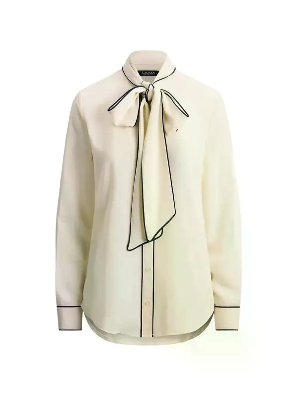 Ralph Lauren Bow-detail Contrast-trim Blouse - Neutrals