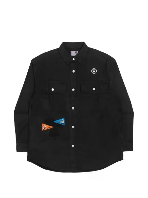 AAPE BY *A BATHING APE Moonface Embroidered Graphic-patch Shirt - Black
