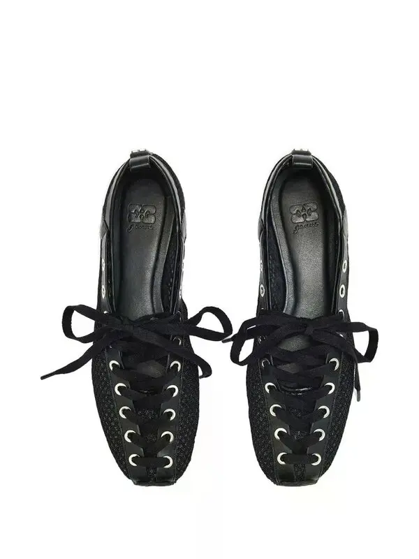 GANNI Mesh Ballet Flats With Leather Trim And Lace-up Fastening