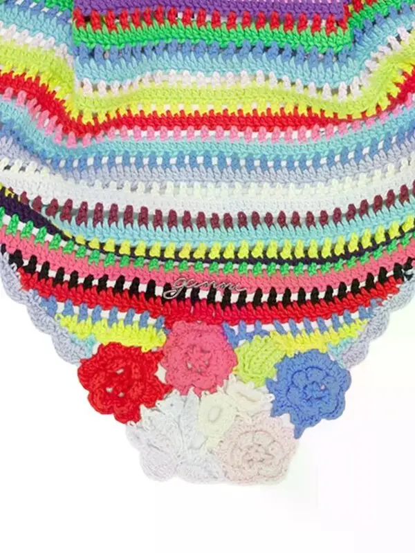 GANNI Striped Crochet-knit Scarf - Blue