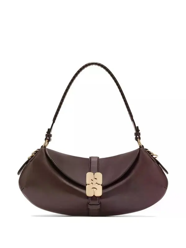 GANNI Logo Plaque Shoulder Bag - Brown