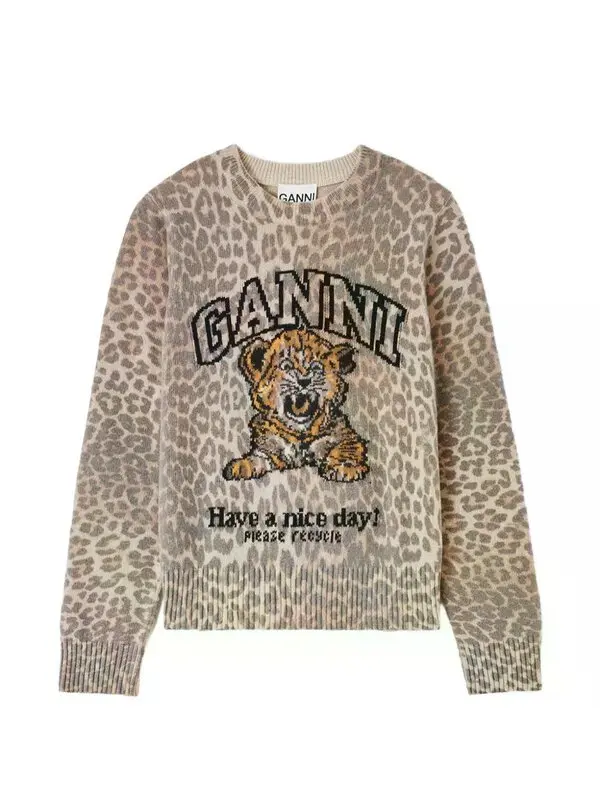 GANNI Leopard-intarsia Sweater - Neutrals