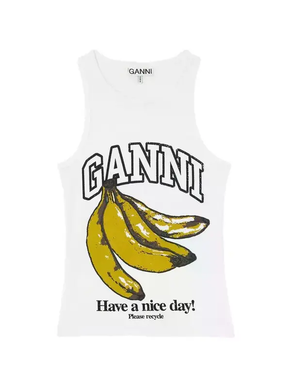 GANNI Banana-print Tank Top - White