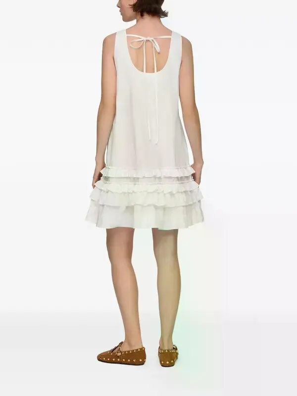 GANNI Cotton U-neck Sleeveless Dress With Frill Detailing