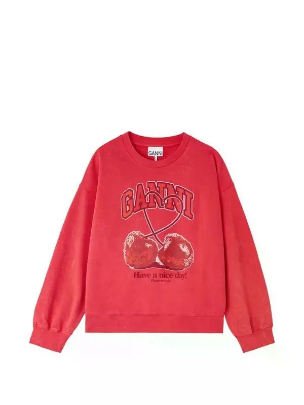 GANNI Cherry-print Sweatshirt - Red