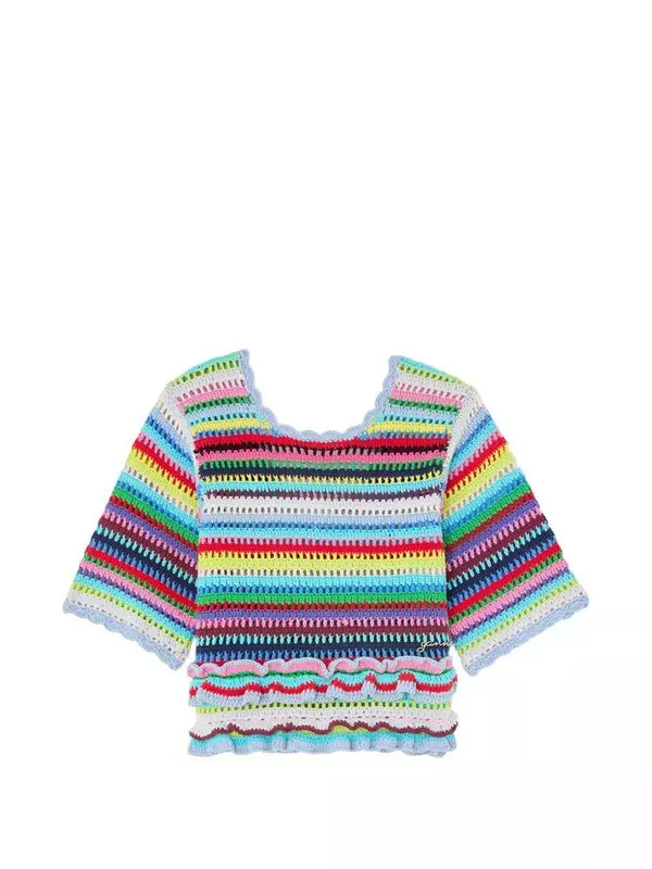 GANNI Striped Ruffled Blouse - Blue