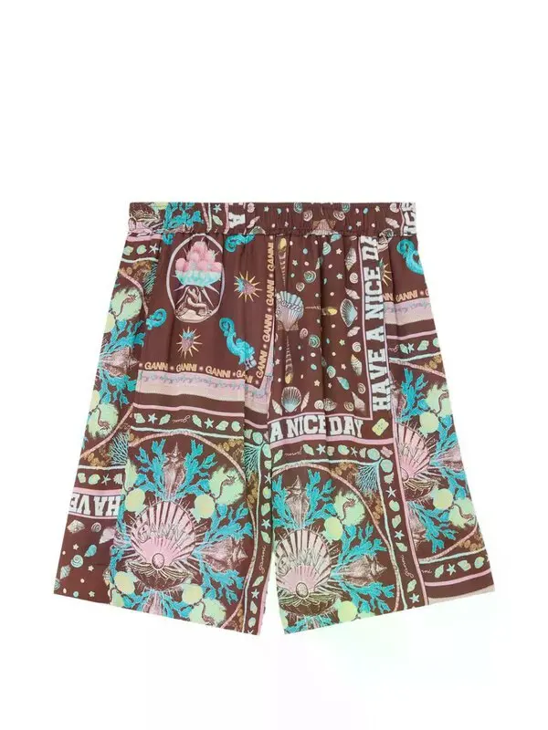 GANNI Graphic-print Shorts - Brown