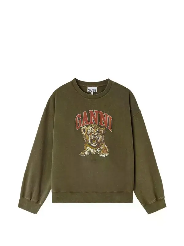 GANNI Tiger-print Sweatshirt - Green