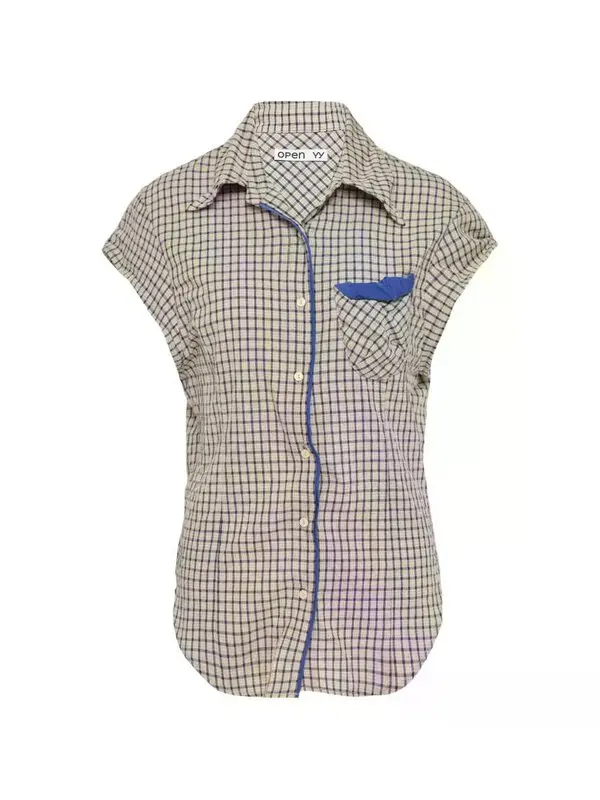 OPEN YY Check-pattern Contrast-trim Shirt - Neutrals
