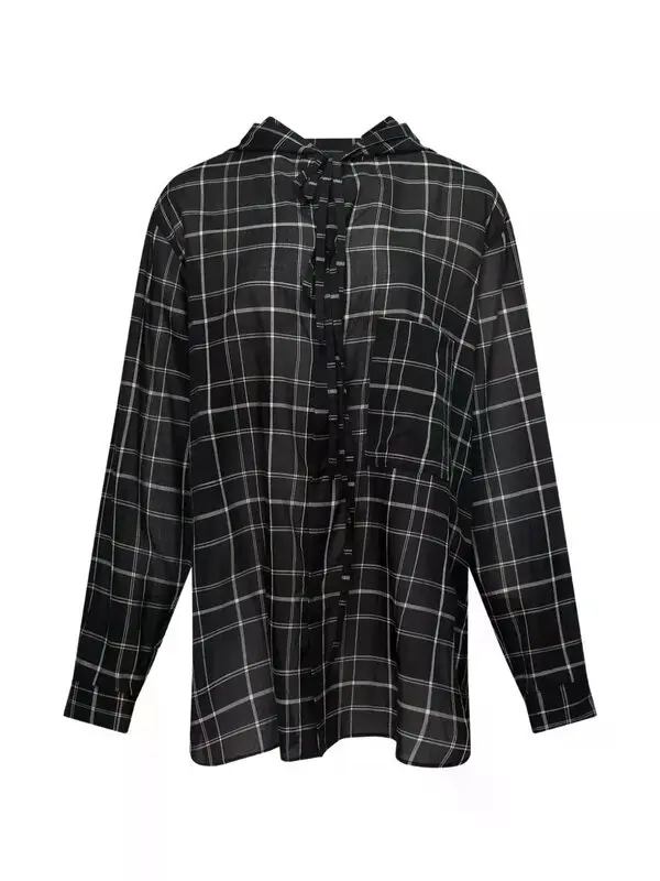 Y’s Check-pattern Hooded Blouse - Black