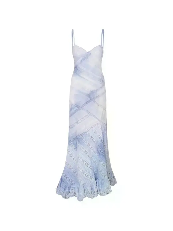 LoveShackFancy Eirene Lace-trimmed Ruffled Maxi Dress - Blue