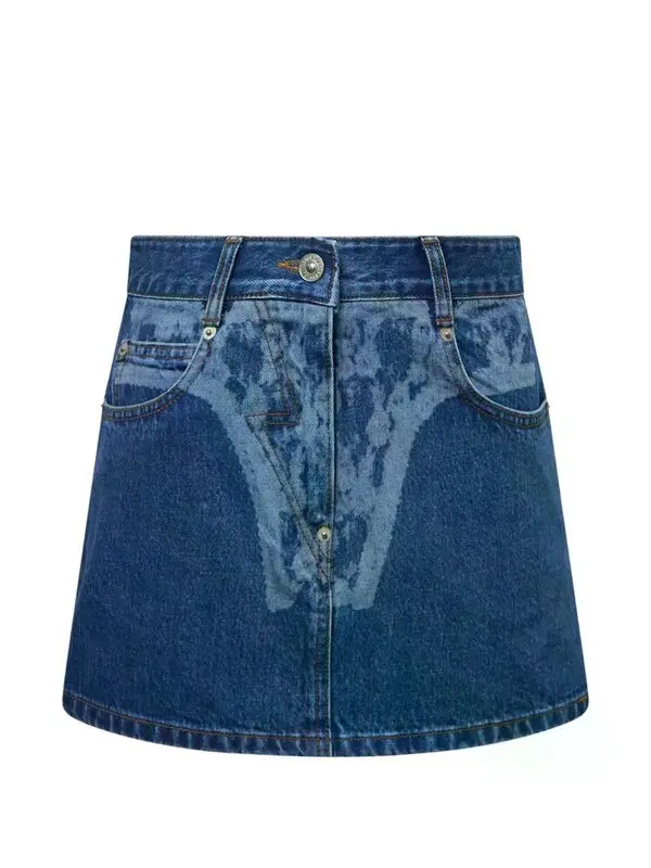 PUSHBUTTON Printed Denim Mini Skirt - Blue