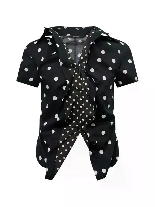 PUSHBUTTON Polka-dot Ruffled Shirt - Black