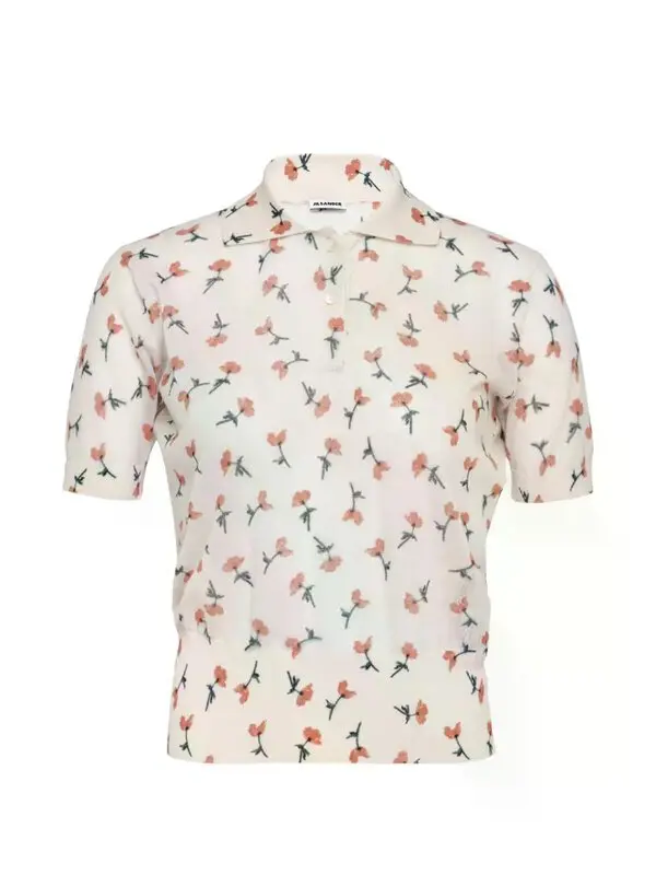 JIL SANDER Floral-print Sheer Polo Shirt - Neutrals