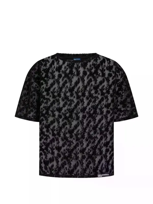 Karl Lagerfeld Flocked Floral Mesh T-shirt - Black