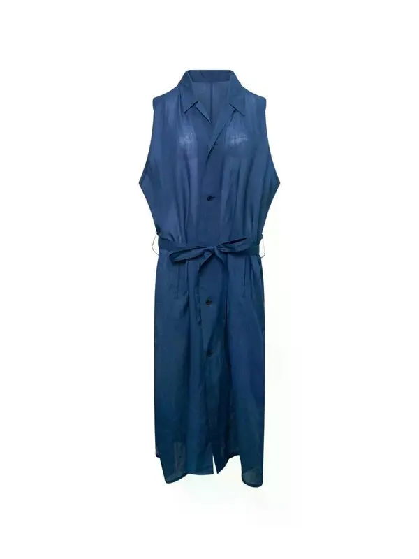 Y’s Belted Sleeveless Shirt Dress - Blue
