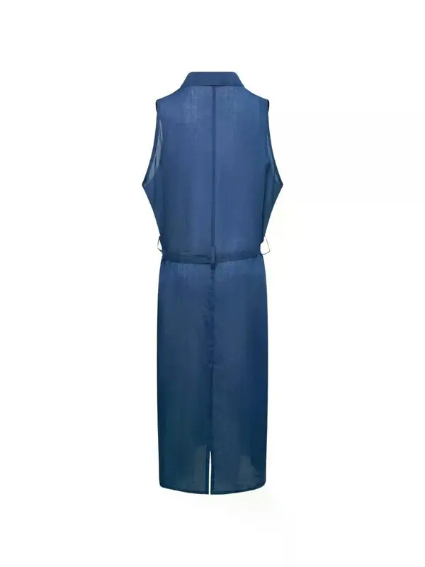 Y’s Belted Sleeveless Shirt Dress - Blue