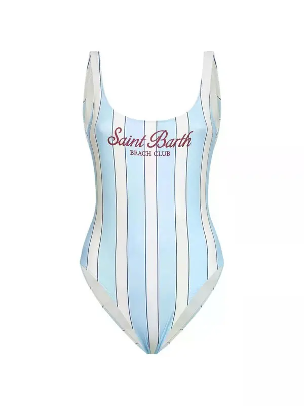 MC2 SAINT BARTH Lora Striped Logo-print Swimsuit - Blue