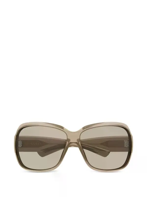 Gucci Logo-print Square-frame Sunglasses - Neutrals