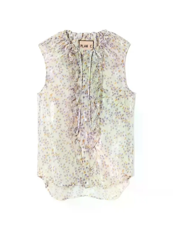 Plan C Floral-print Ruffled Blouse - Neutrals