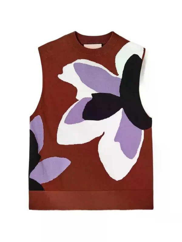 Plan C Flower Intarsia-knit Vest - Brown