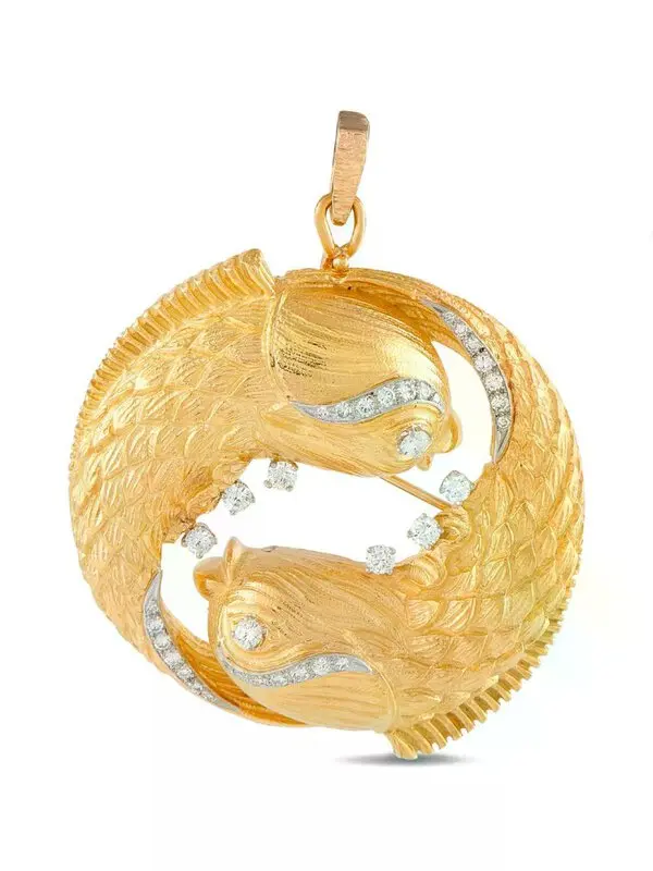 David Webb Fish Diamond Pendant Brooch - Gold