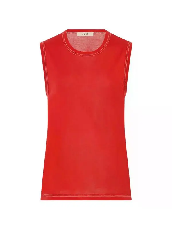 6397 Contrast Stitching Crewneck Top - Red
