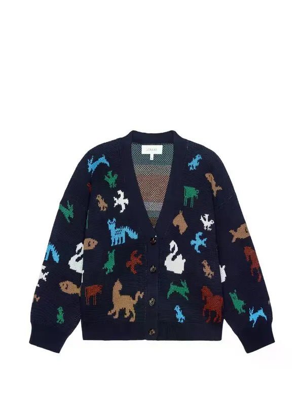 The Great. Pictograph Jacquard-knit Cardigan - Blue