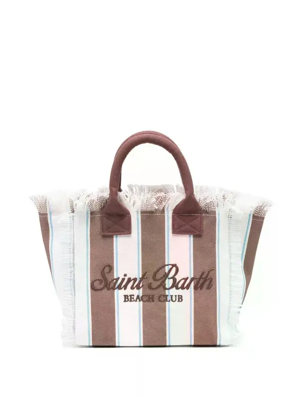 MC2 SAINT BARTH Colette Striped Frayed Tote Bag - Brown