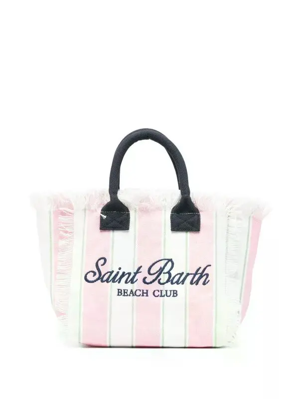 MC2 SAINT BARTH Striped Frayed-edge Beach Bag - Pink