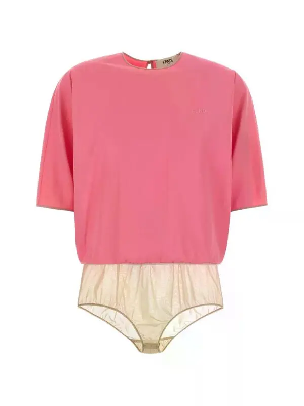 Fendi Logo-embroidered Short-sleeve Bodysuit - Pink