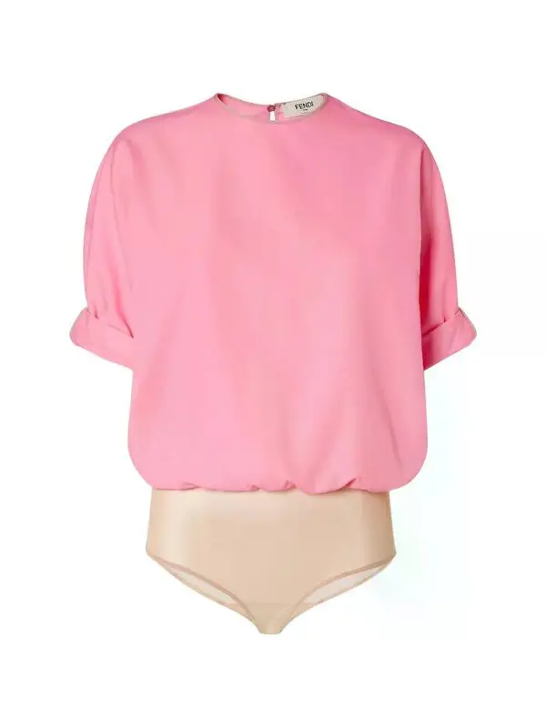 Fendi Logo-embroidered Short-sleeve Bodysuit - Pink