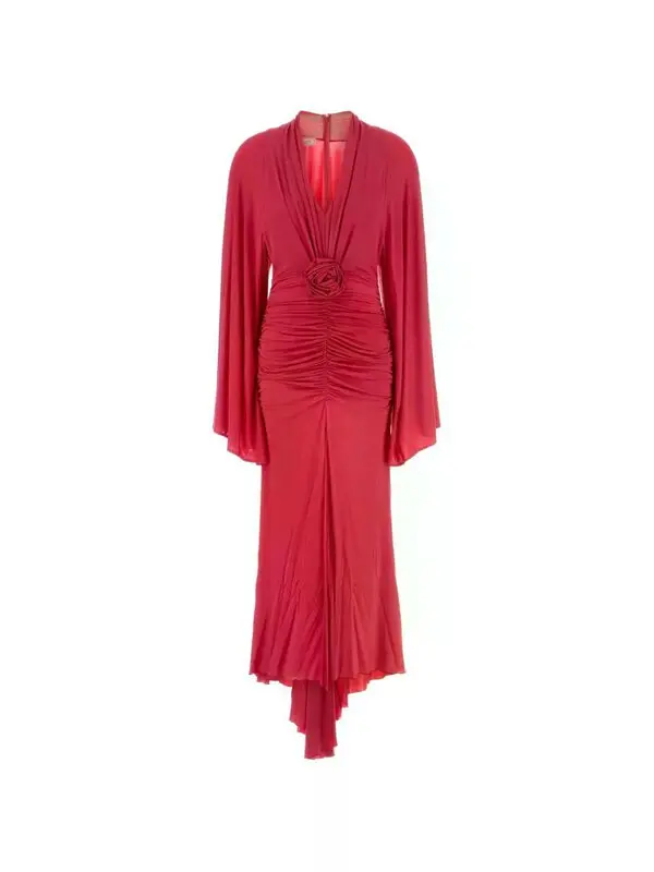 Blumarine Rose-detail Ruched Long Dress