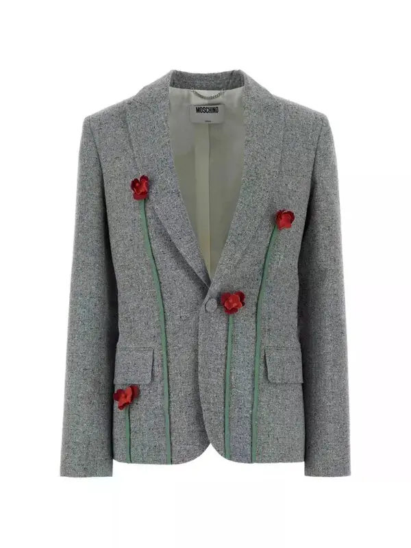 Moschino Floral-appliqué Melange Blazer - Grey