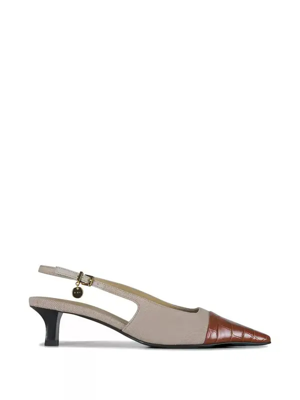 TOD'S Slingback Croc-effect Canvas Pumps - Neutrals