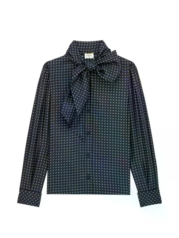 Saint Laurent Geometric-print Pussy-bow Blouse - Blue