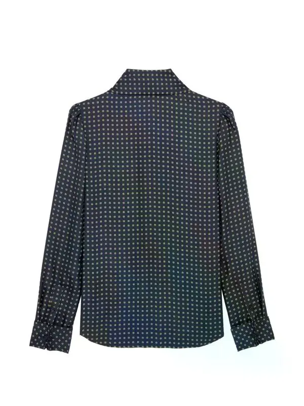 Saint Laurent Geometric-print Pussy-bow Blouse - Blue